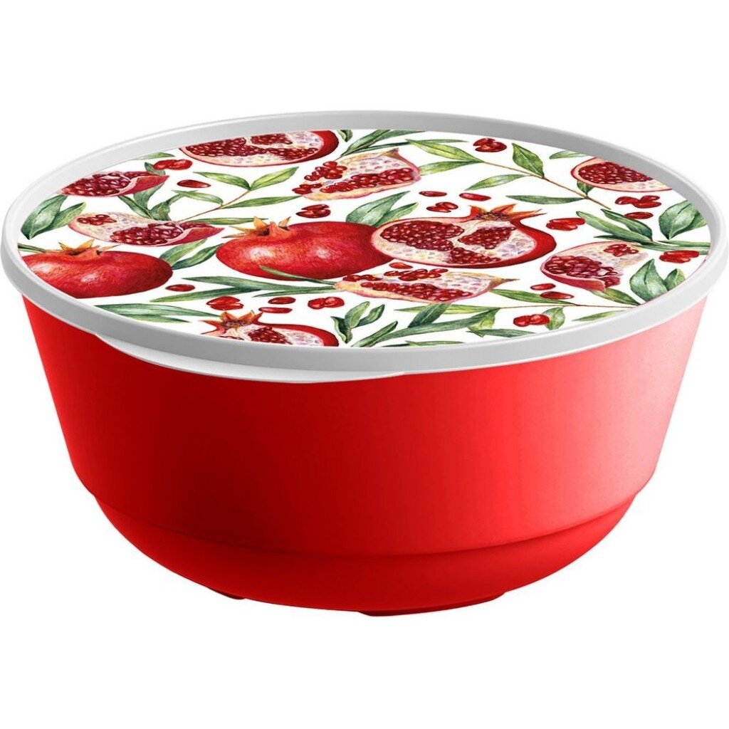 Миска пластик, круглая, 2 л, с крышкой, с декором, Bergamo, 221165706/ ...