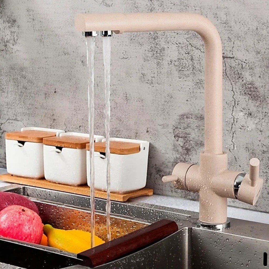 Смеситель для кухни, Frap, с картриджем, с подключением к фильтру, бежевый, F4352-23 в Москве ...